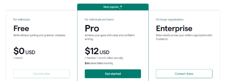 Grammarly Pricing (2025) – Pro Plan Starts At $12/Month